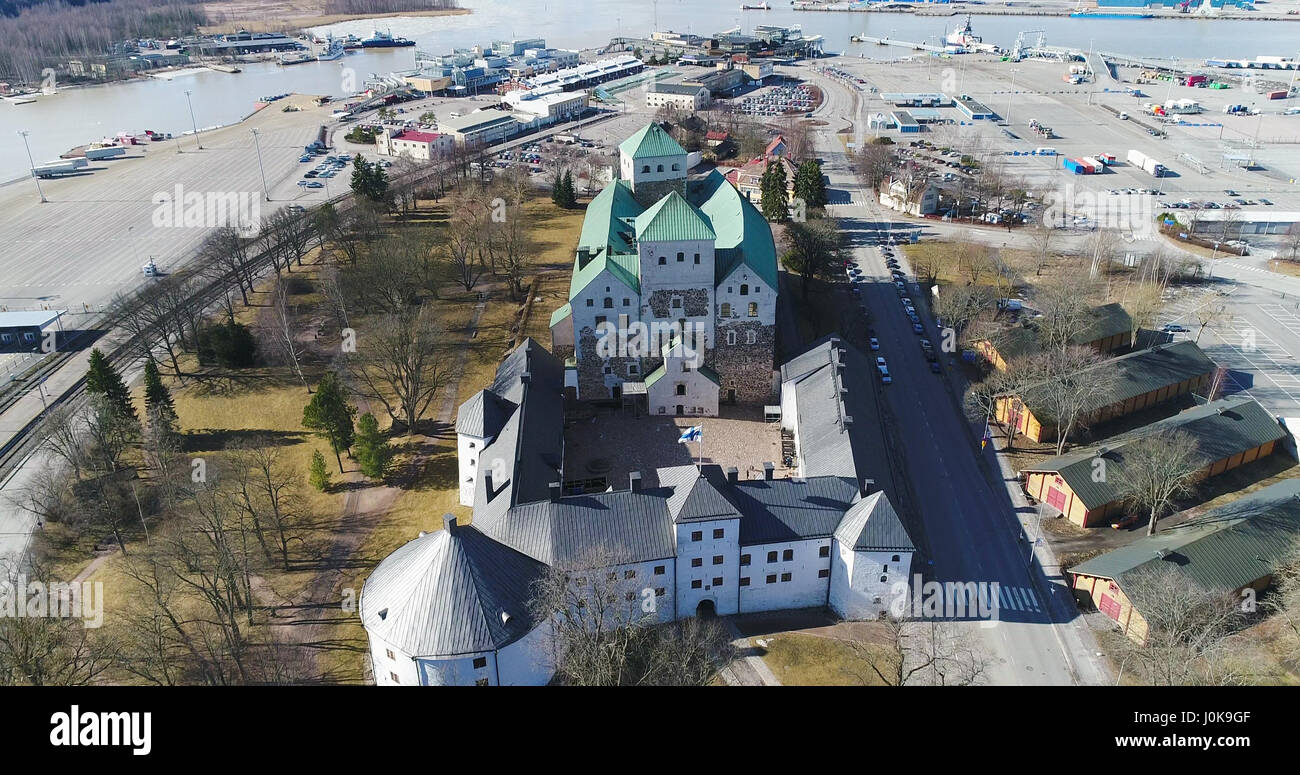 Aerial of turun linna castle, on a sunny day in Rurku, Finland Stock ...