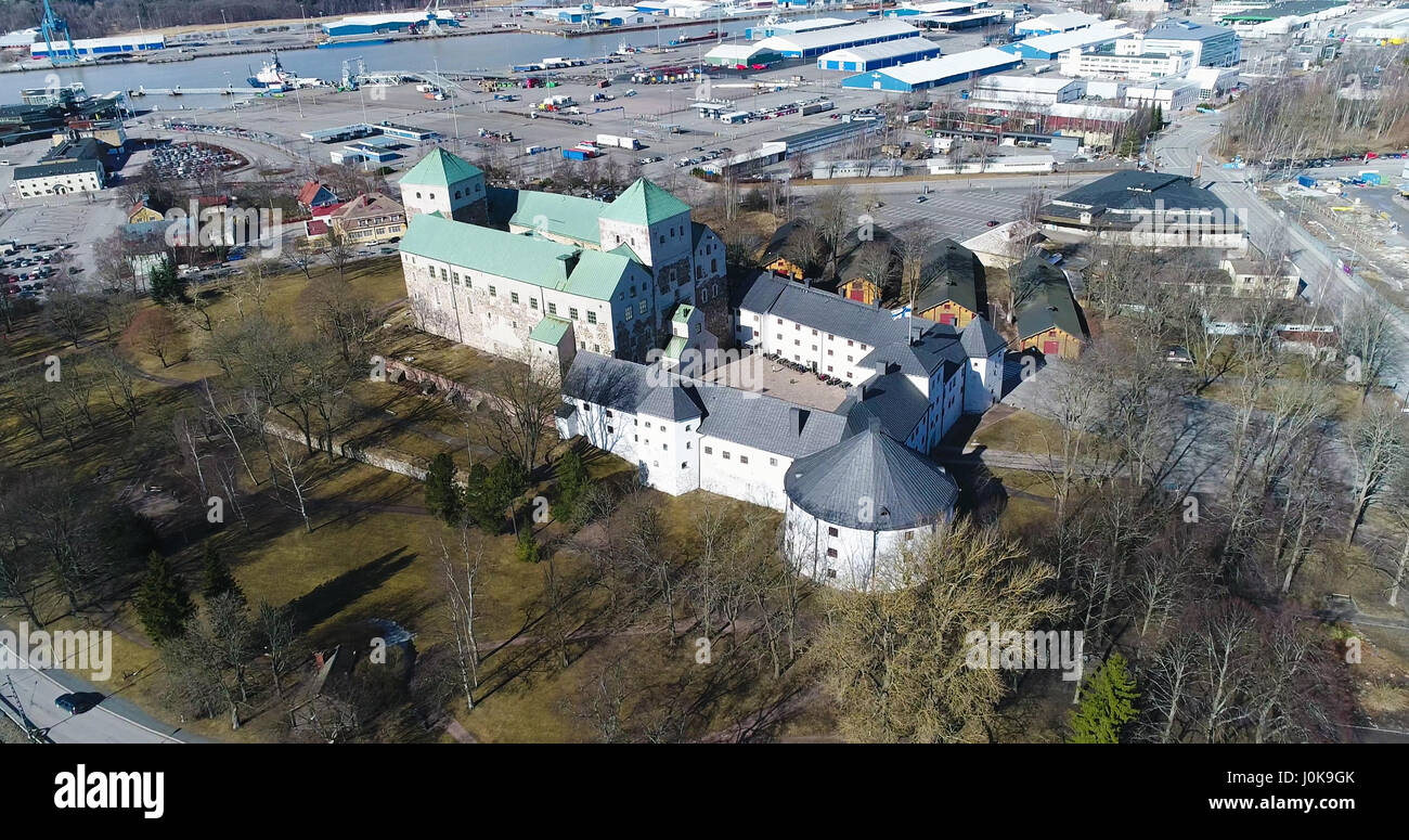 Aerial view of castle turun linna, on a sunny spring day, in Turku ...