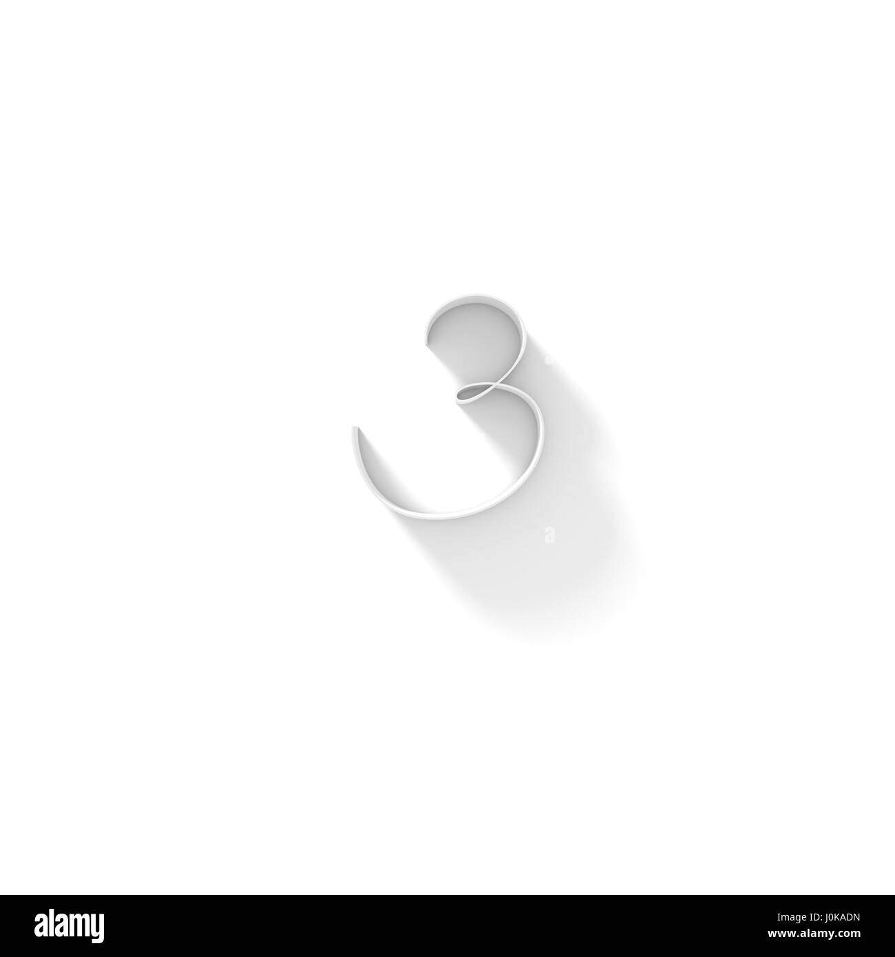 Long shadow handwritten font number THREE 3 3D render illustration ...