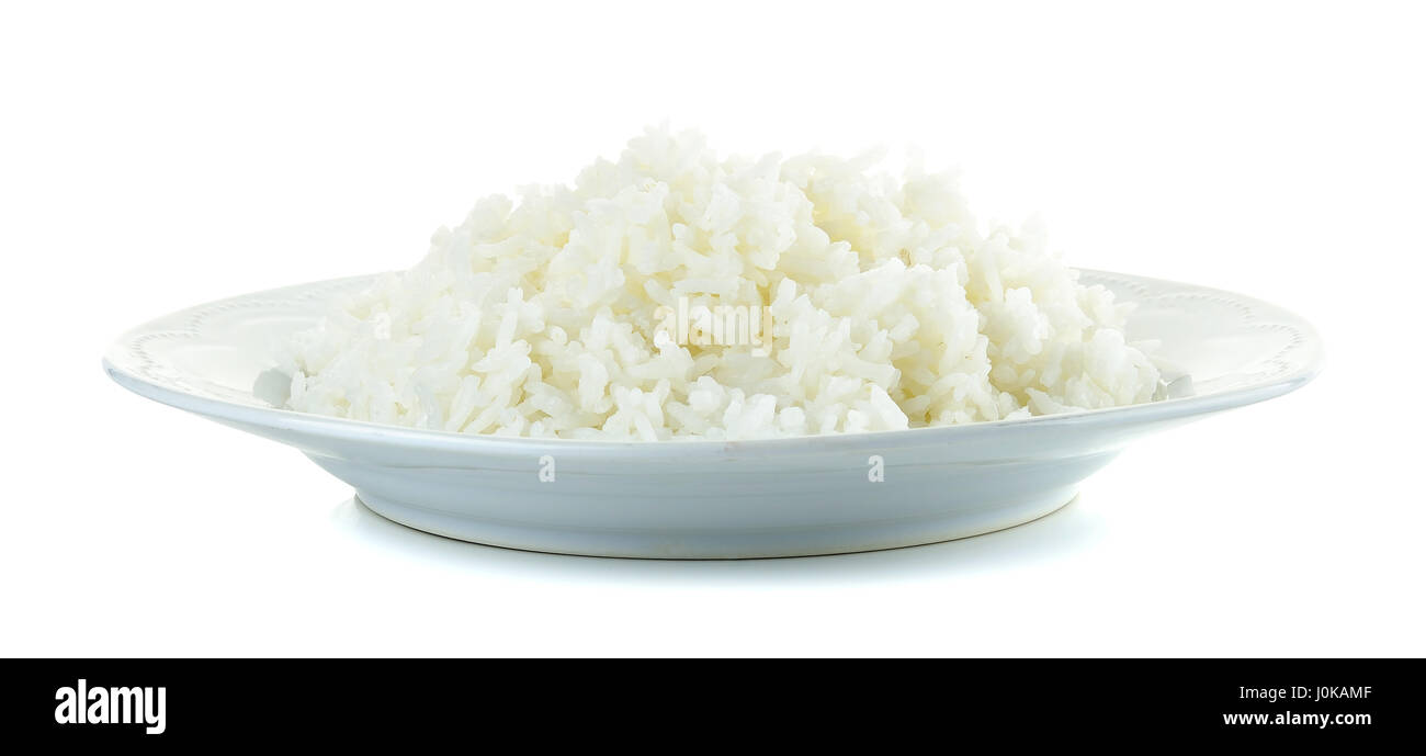 Rice with white plated isolated on the white background Stock Photo - Alamy