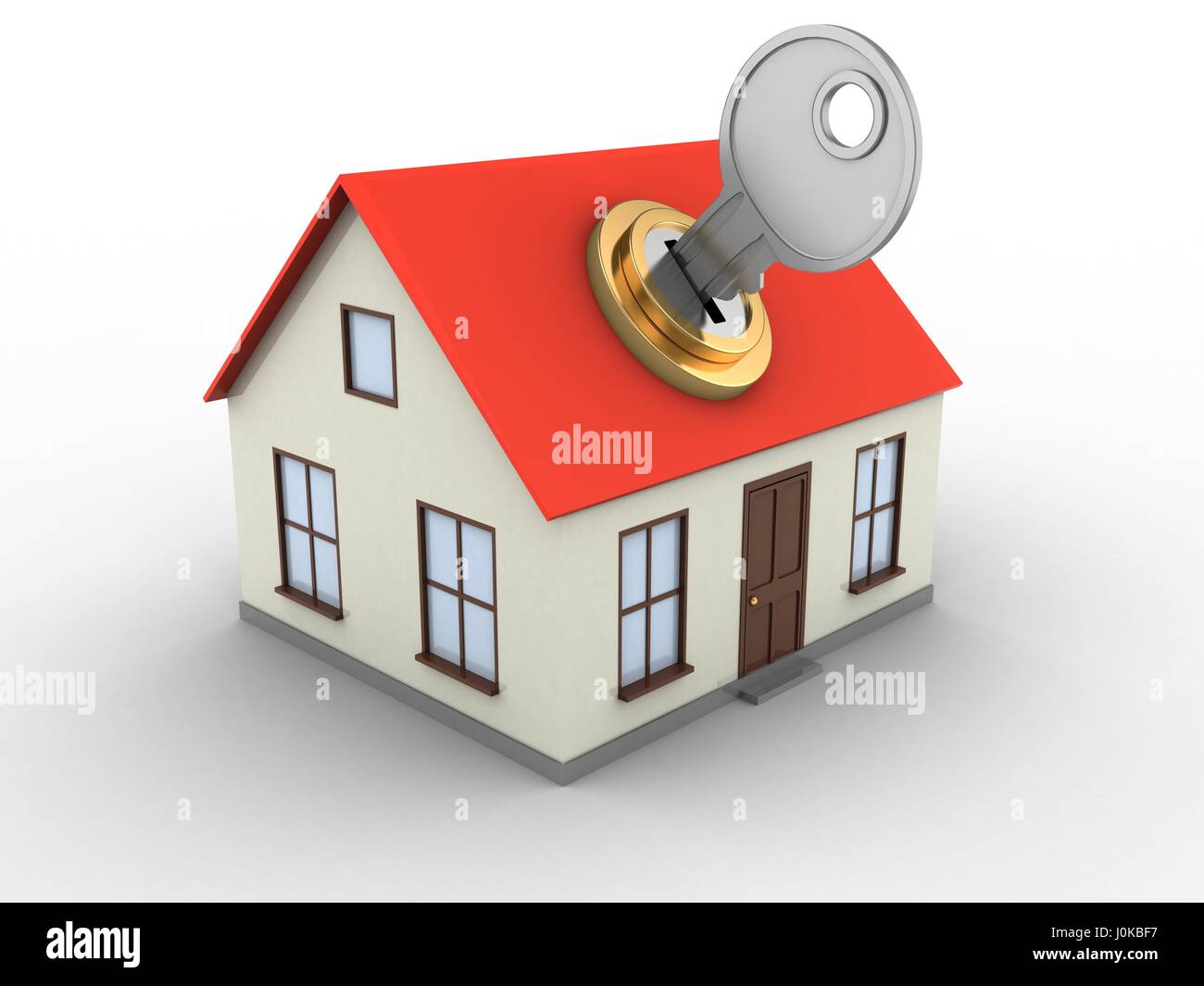 3d illustration of generic house over white background with key Stock ...