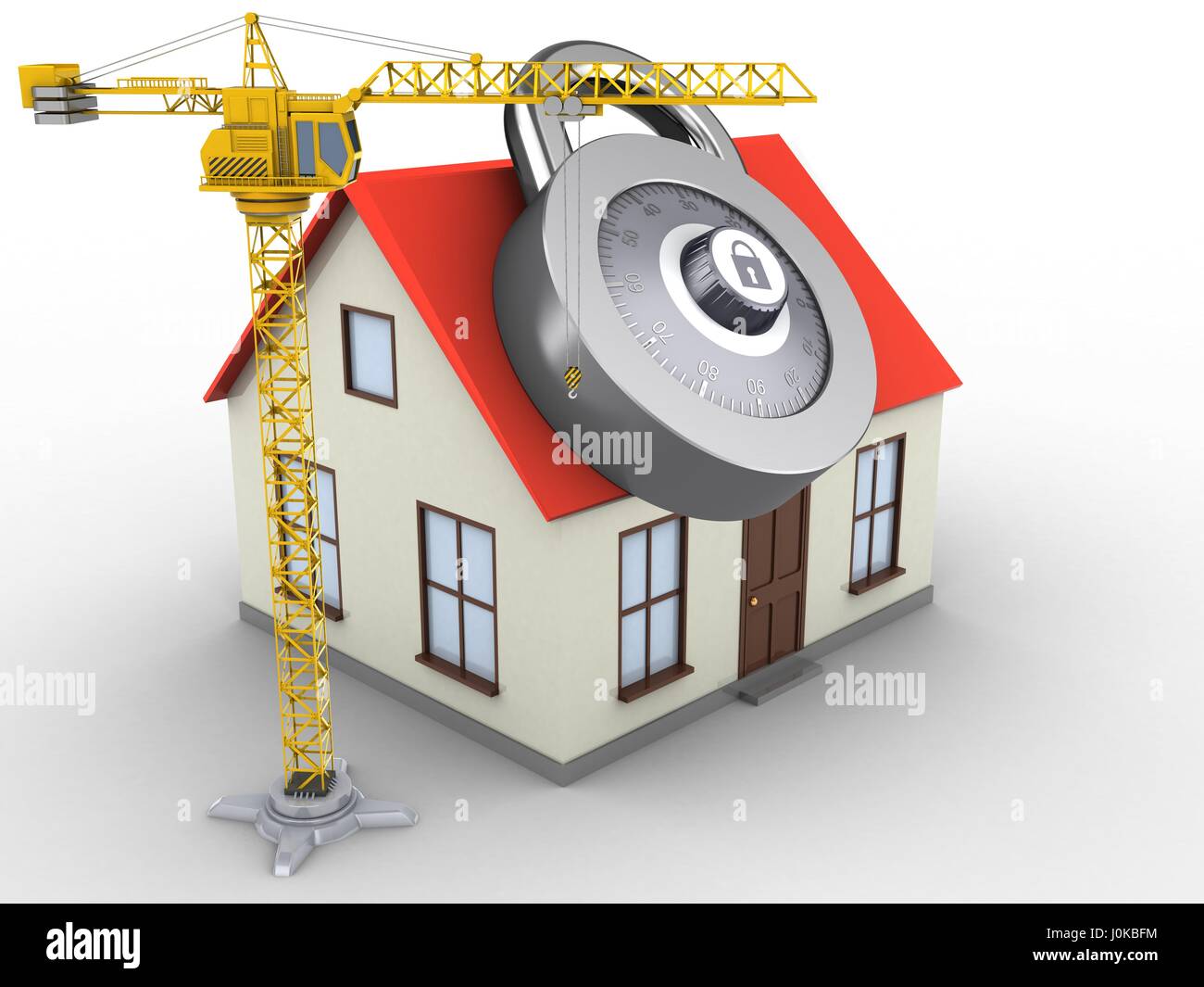 3d illustration of generic house over white background with code lock ...