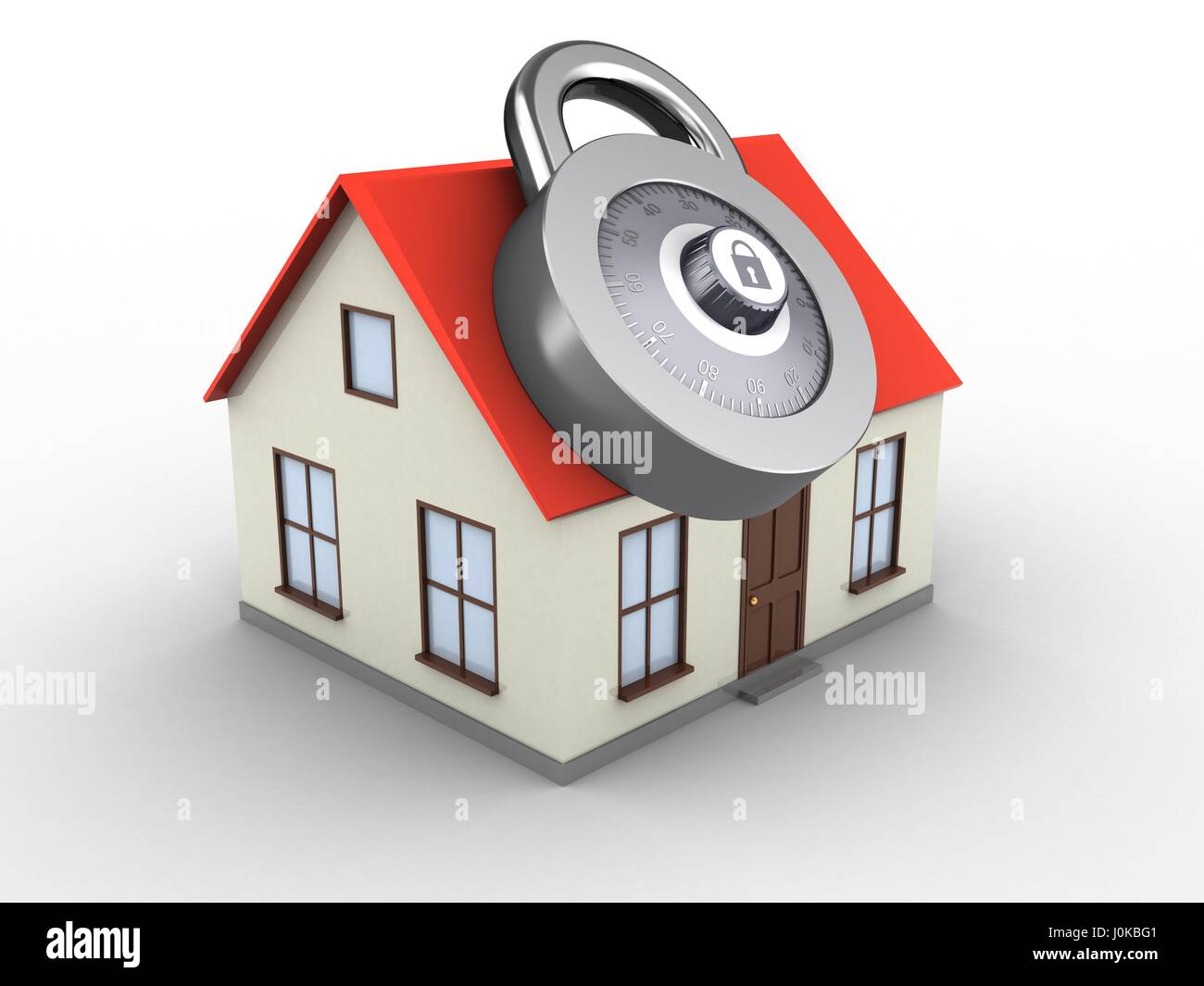 3d illustration of generic house over white background with code lock ...