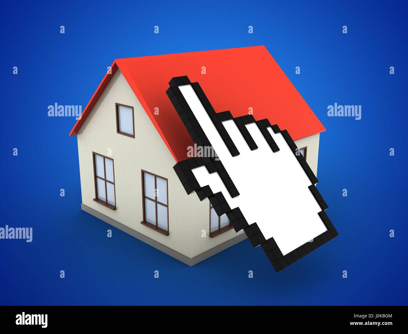 3d illustration of generic house over blue background with cursor Stock ...