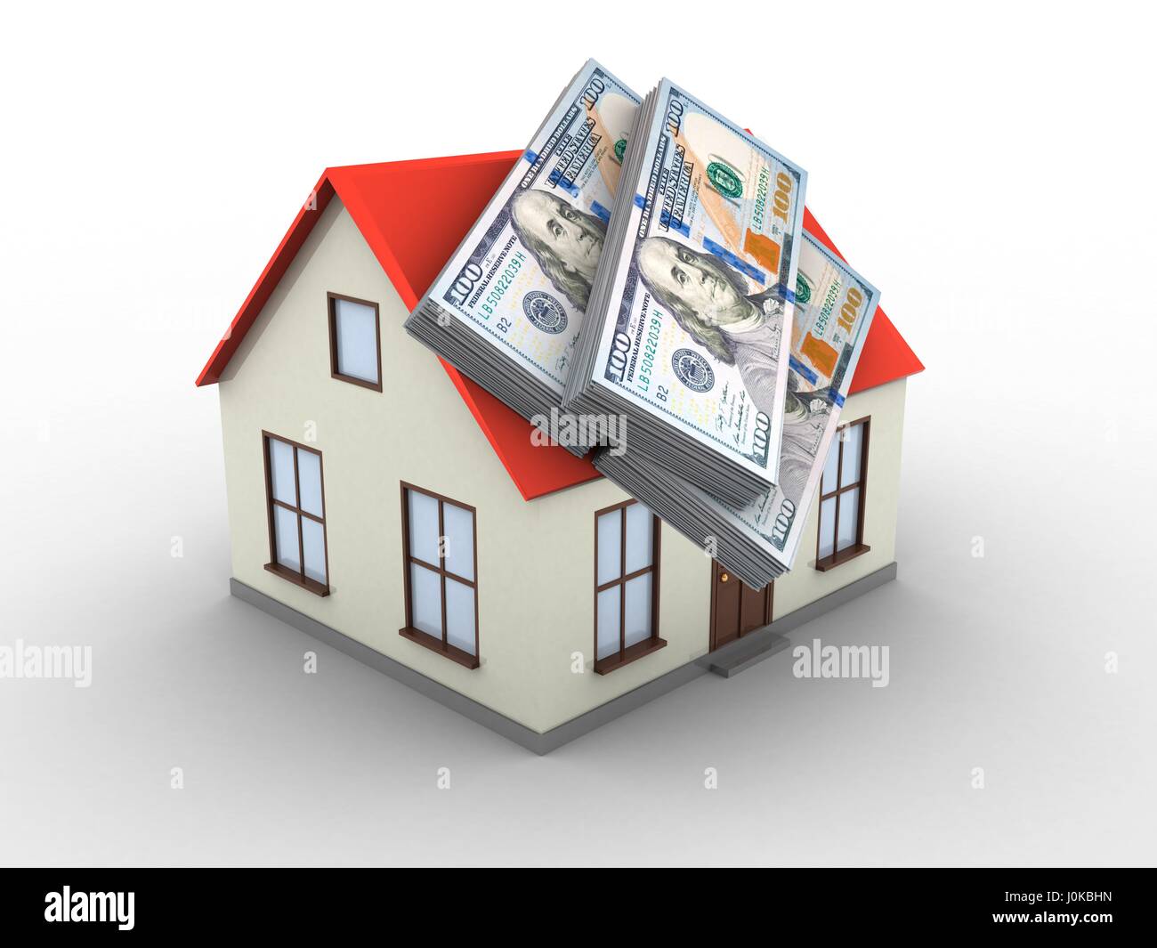 3d illustration of generic house over white background with money Stock ...
