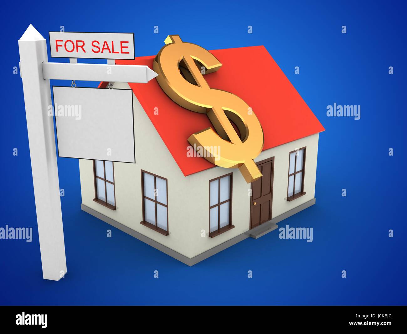 3d illustration of generic house over blue background with dollar sign ...