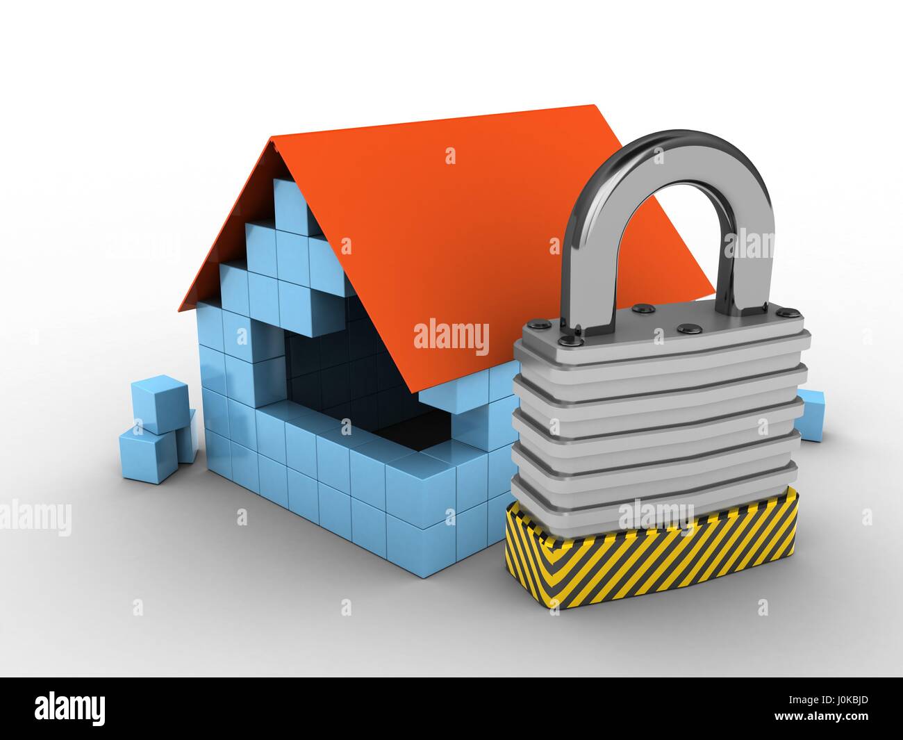 3d illustration of block house over white background with padlock Stock ...