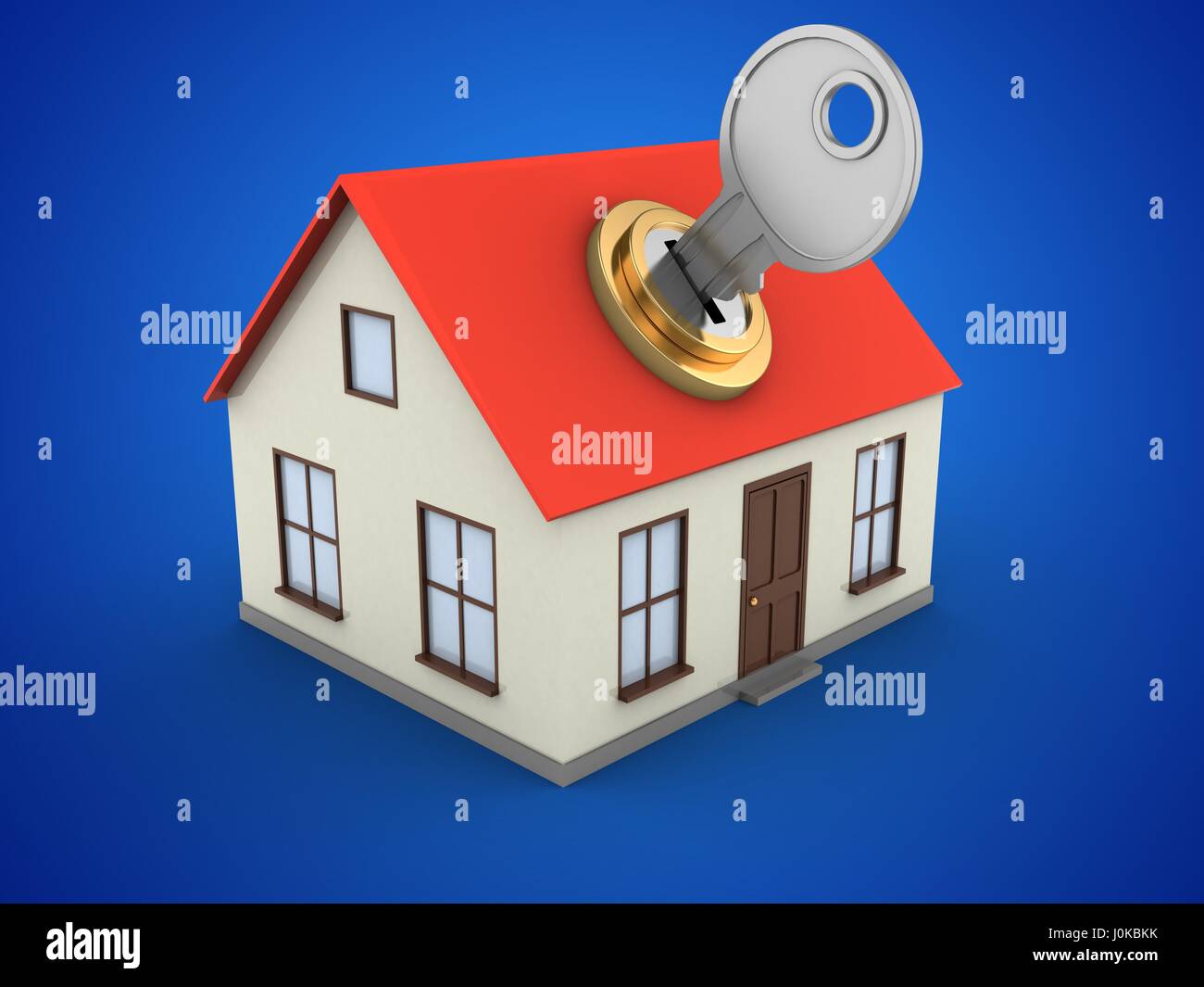 3d illustration of generic house over blue background with key Stock ...