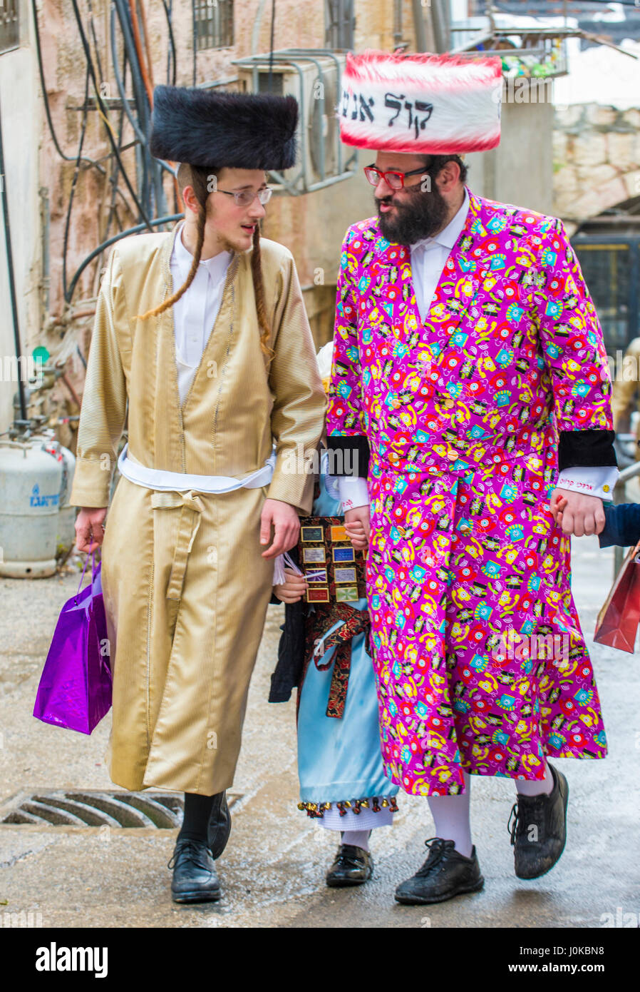 Ultra Orthodox men during Purim in Mea Shearim Jerusalem Stock Photo ...