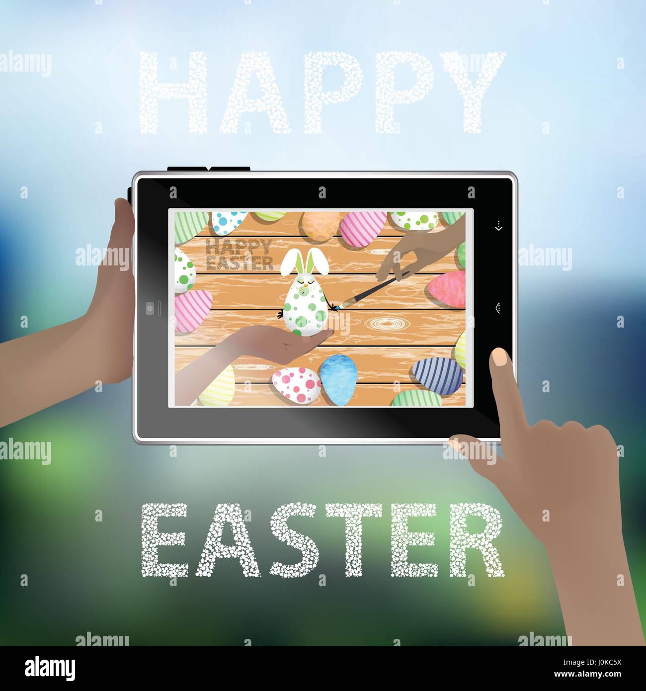 Easter vector. Illustration for your design. Tablet smart phone in ...
