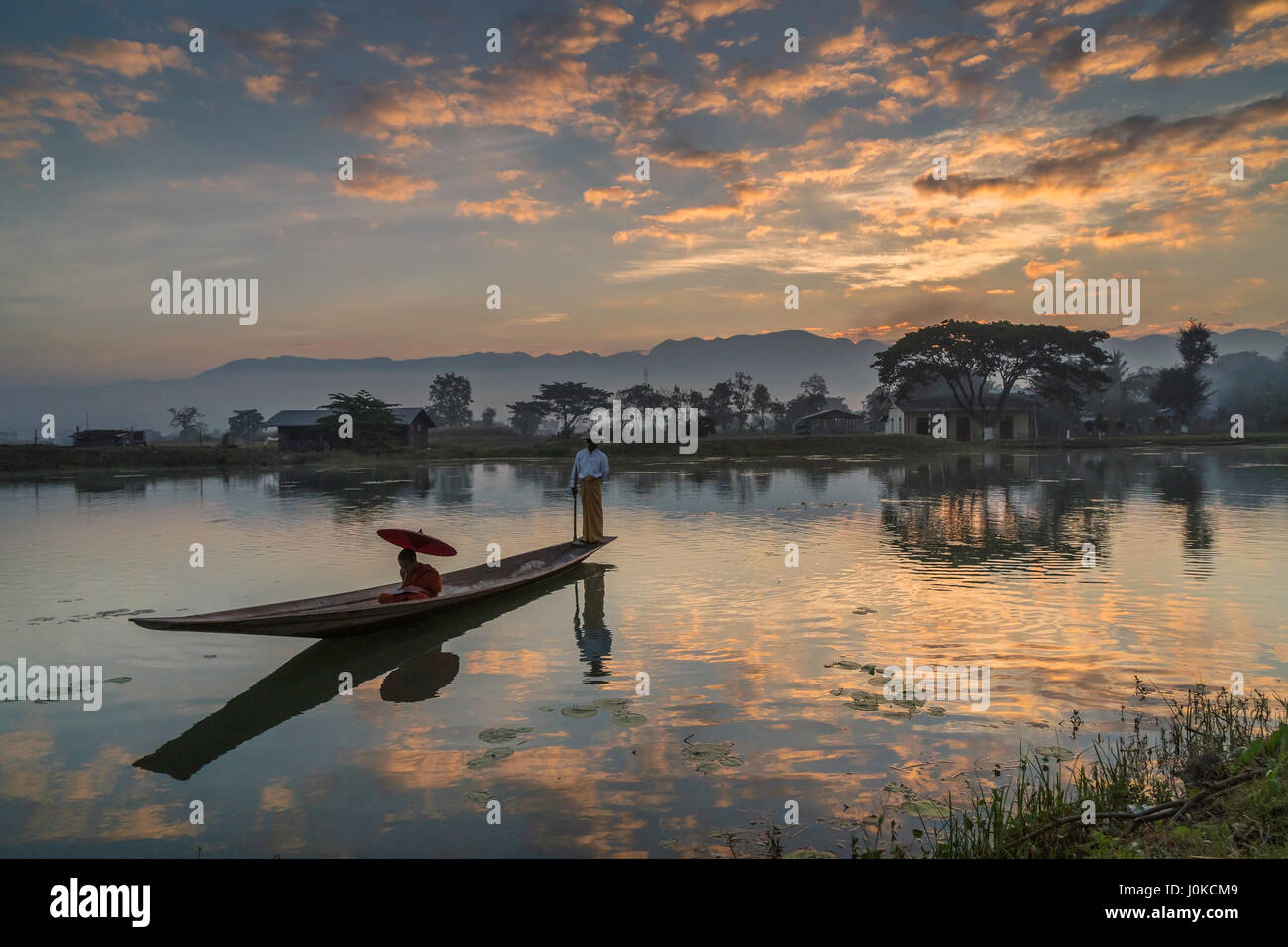 Beautiful clouds above Thazi lake, Shan state, Myanmar during sunrise ...