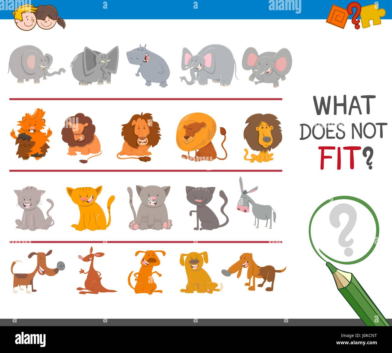 Cartoon Illustration of Finding improper Picture in a Row Educational ...