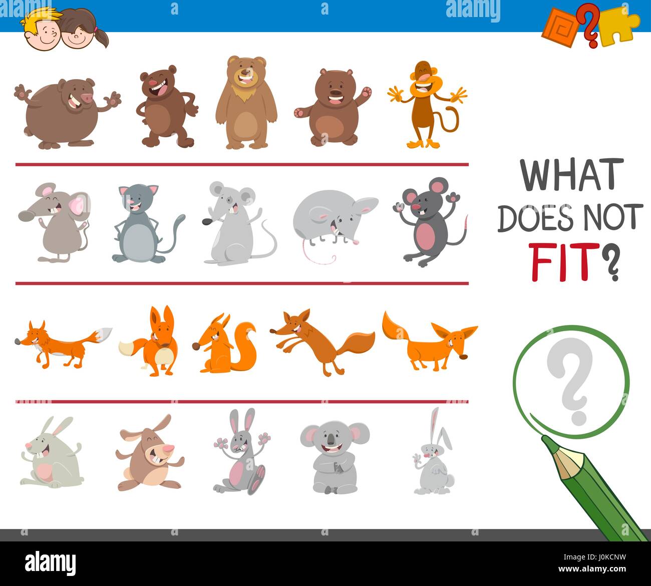 Cartoon Illustration of Finding Picture that does not Fit with the Rest ...