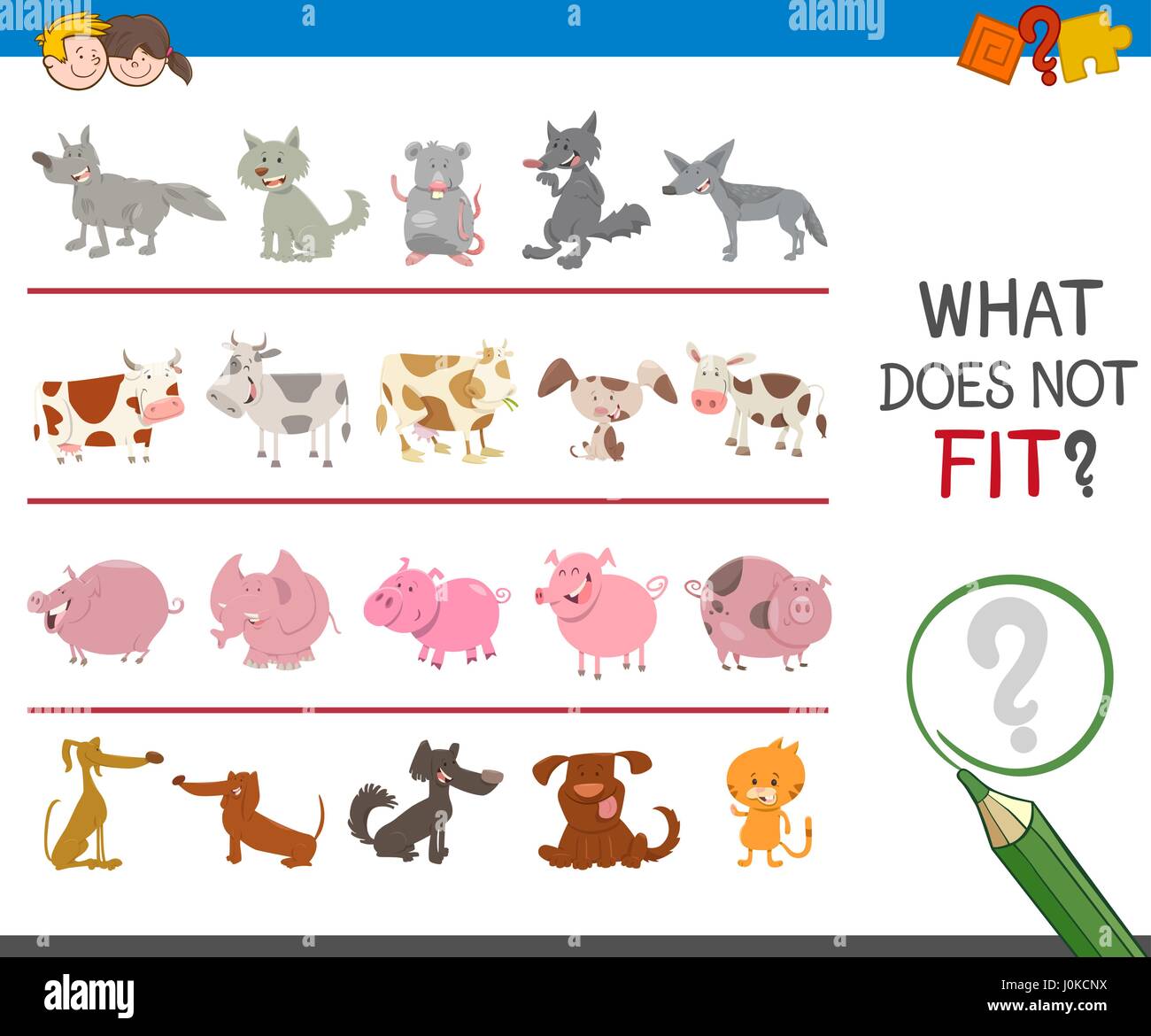 Cartoon Illustration of Finding Picture that does not Fit in a Row ...