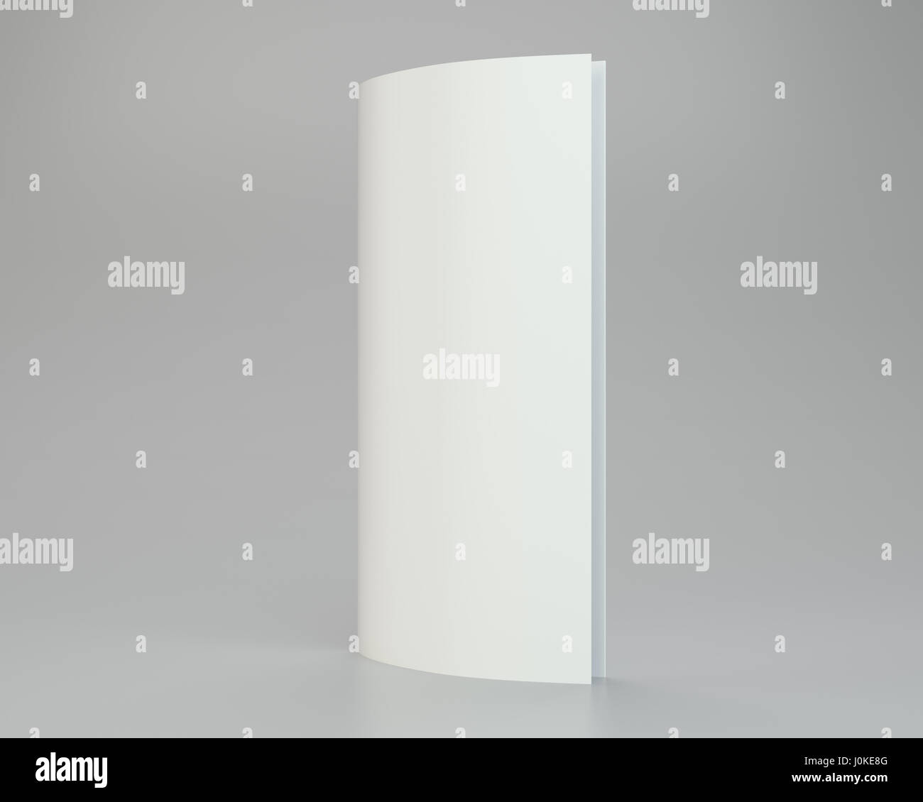 Empty folded leaflet white paper. 3d rendering. Gray background Stock ...