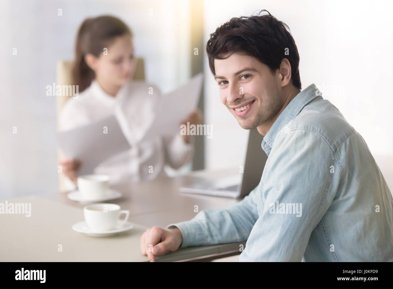 Smiling successful candidate searching for a job having employme Stock ...