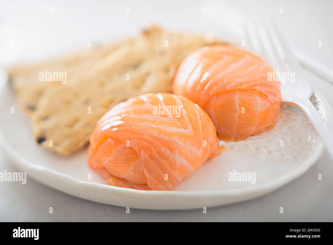 Salmon mousse parcels wrapped in smoked salmon Stock Photo - Alamy