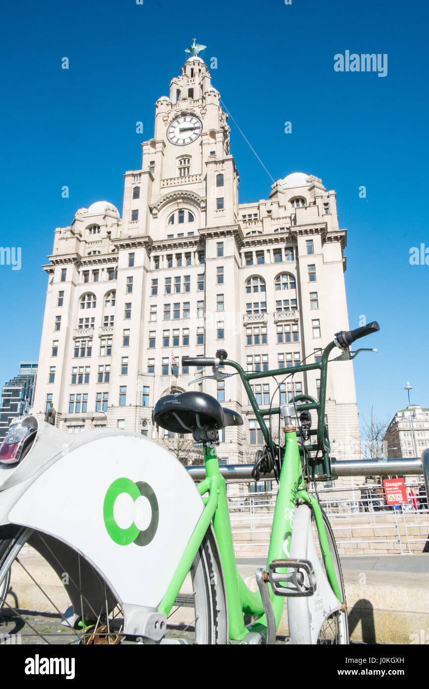 Royal Liver Building,City bikes,bicycles,Pier Head,Liverpool,Merseyside ...