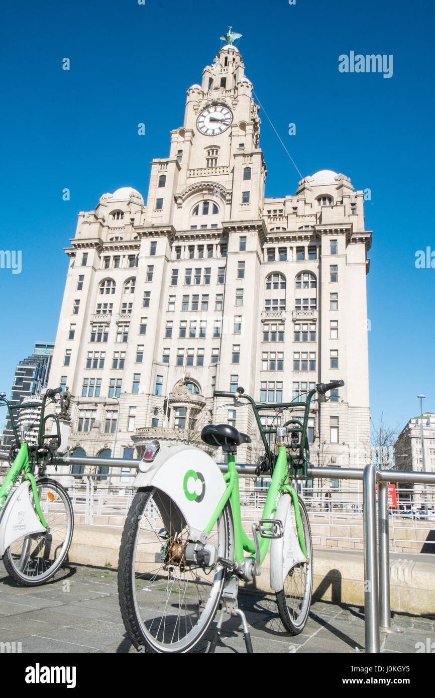 Royal Liver Building,City bikes,bicycles,Pier Head,Liverpool,Merseyside ...