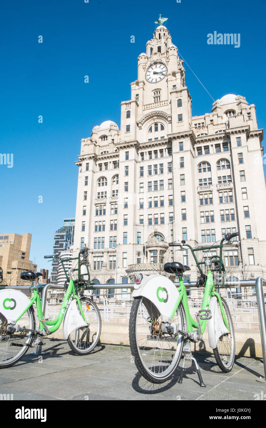 Royal Liver Building,City bikes,bicycles,Pier Head,Liverpool,Merseyside ...