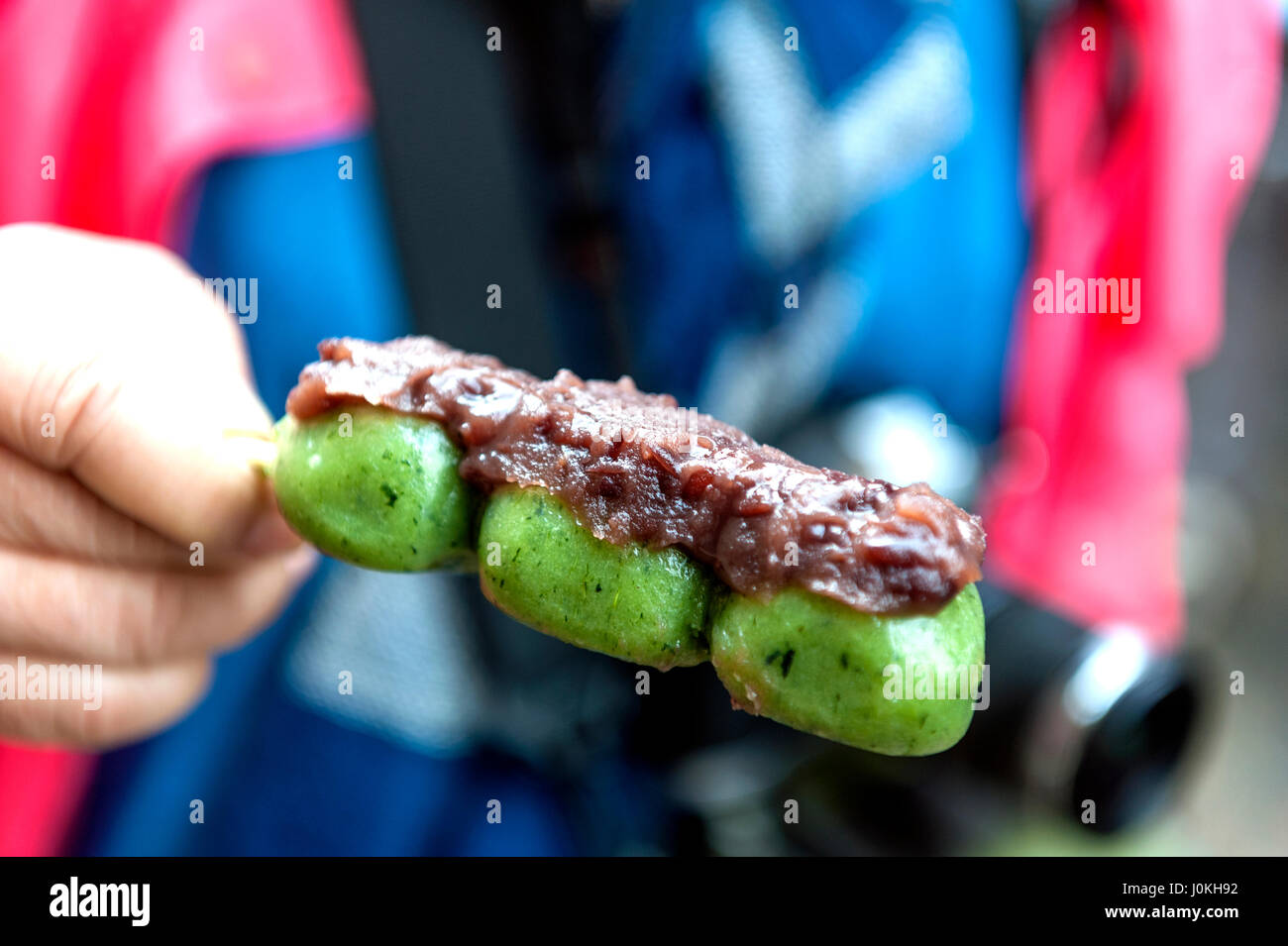 Dango - Japanese rice dumpling made of green tea and red bean Stock ...