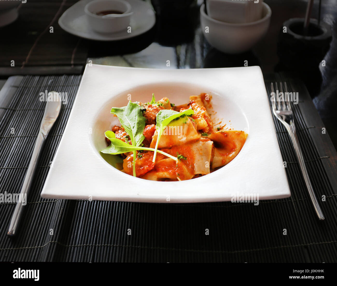 Spaghetti bolognese shrimp basil hi-res stock photography and images ...