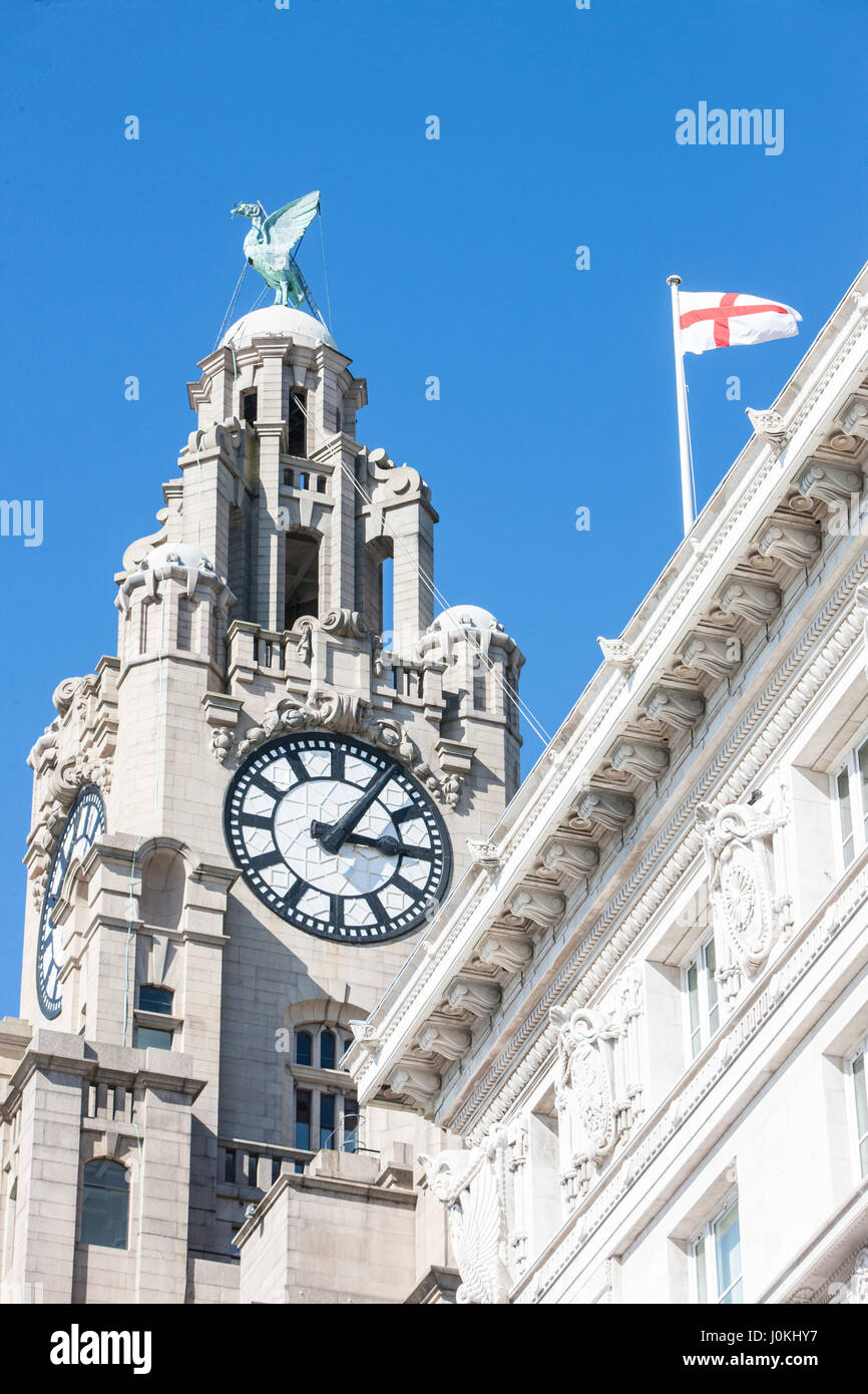 Royal Liver Building,Liver birds,clock,St Georges flag,Liverpool ...