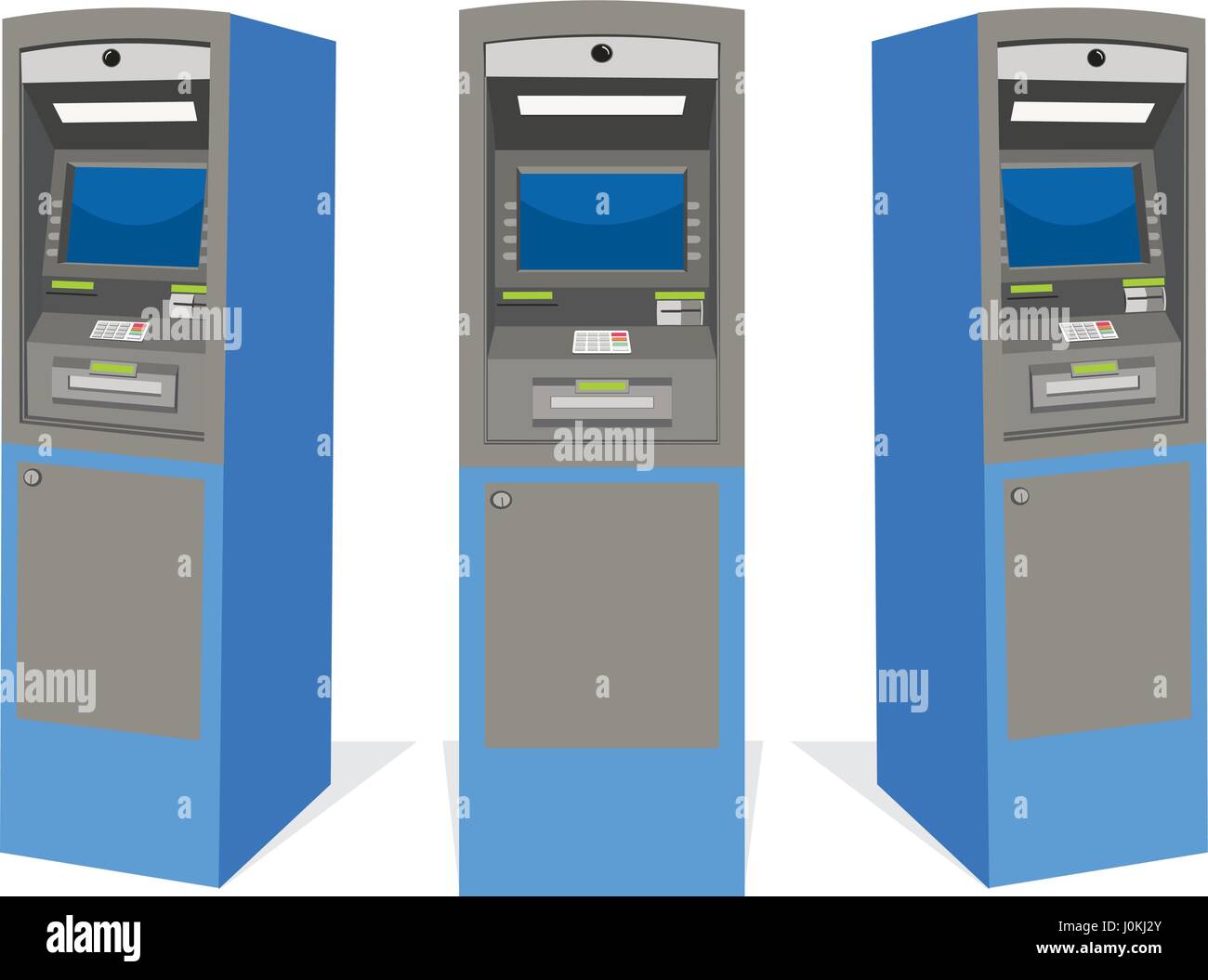 ATM bank cash machine on white background from different sides. Isolated vector illustration ...