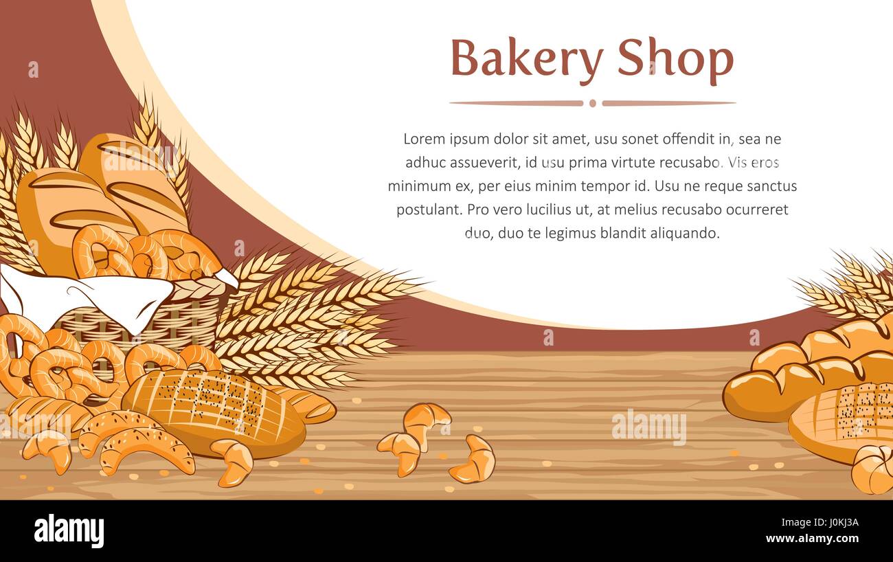 Bakery product basket with bread and other pastries background. Vector ...