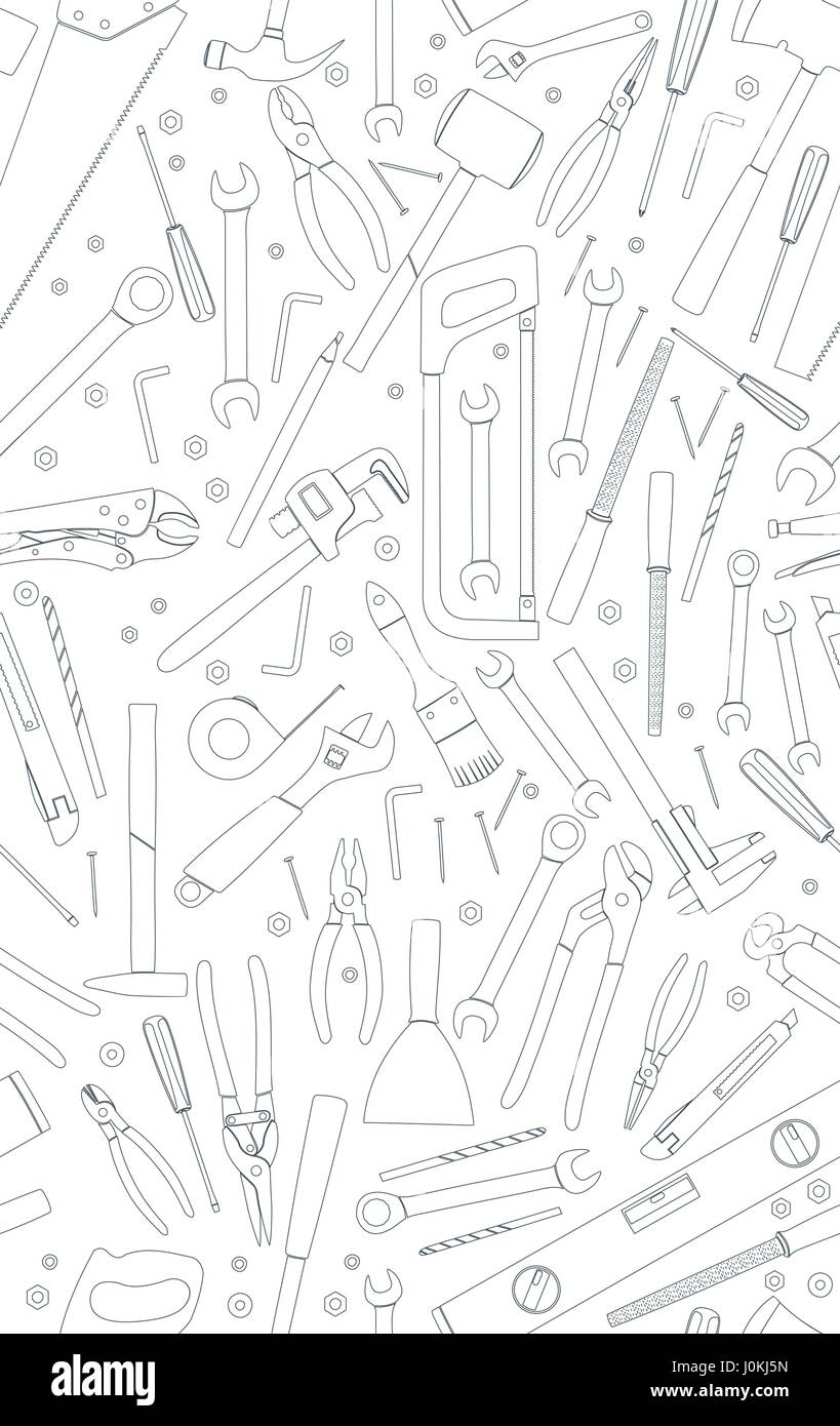 Working tools linear seamless pattern. Flat tools background. Flat ...