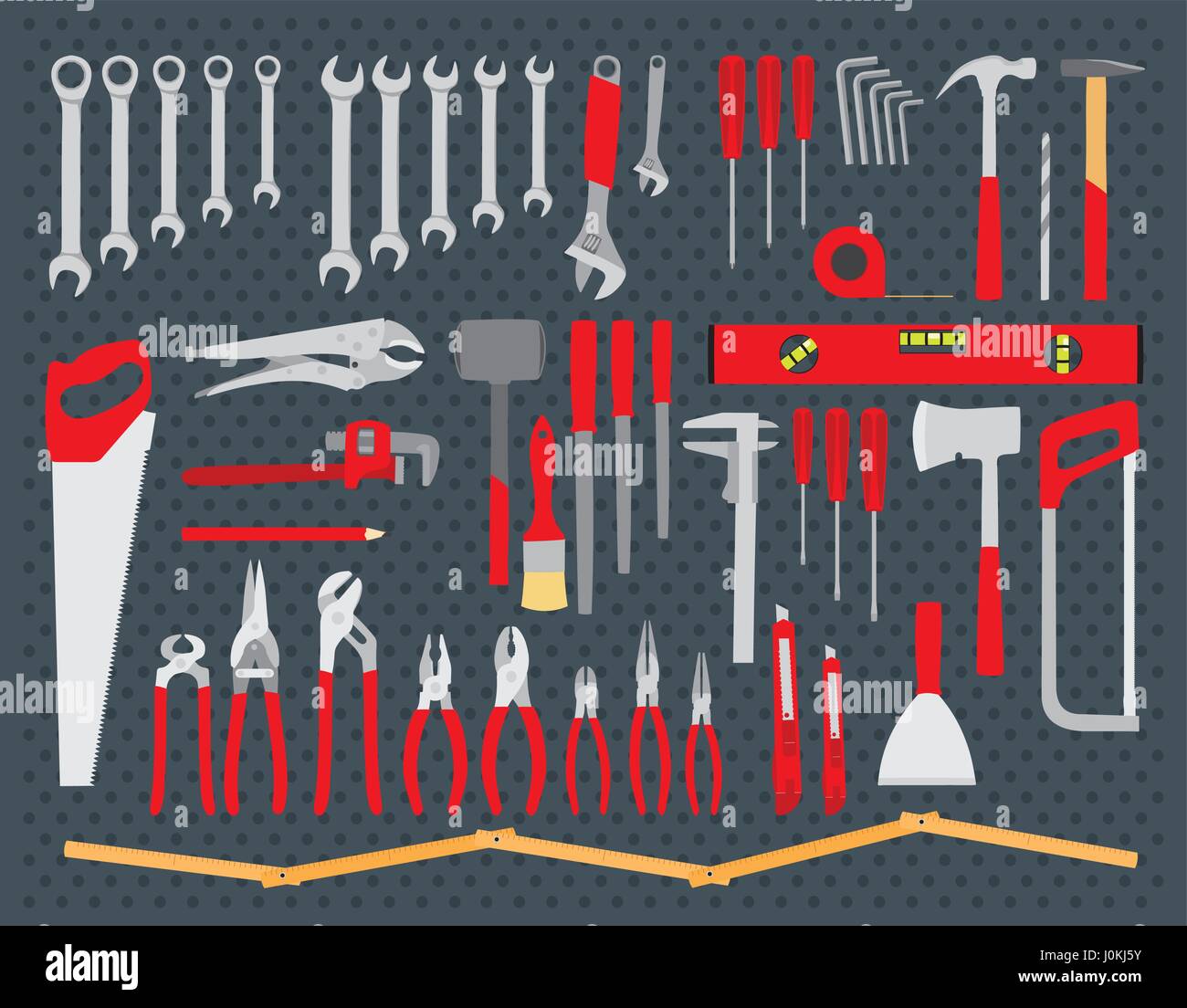 Working tools set on white background. Repair and construction tools ...