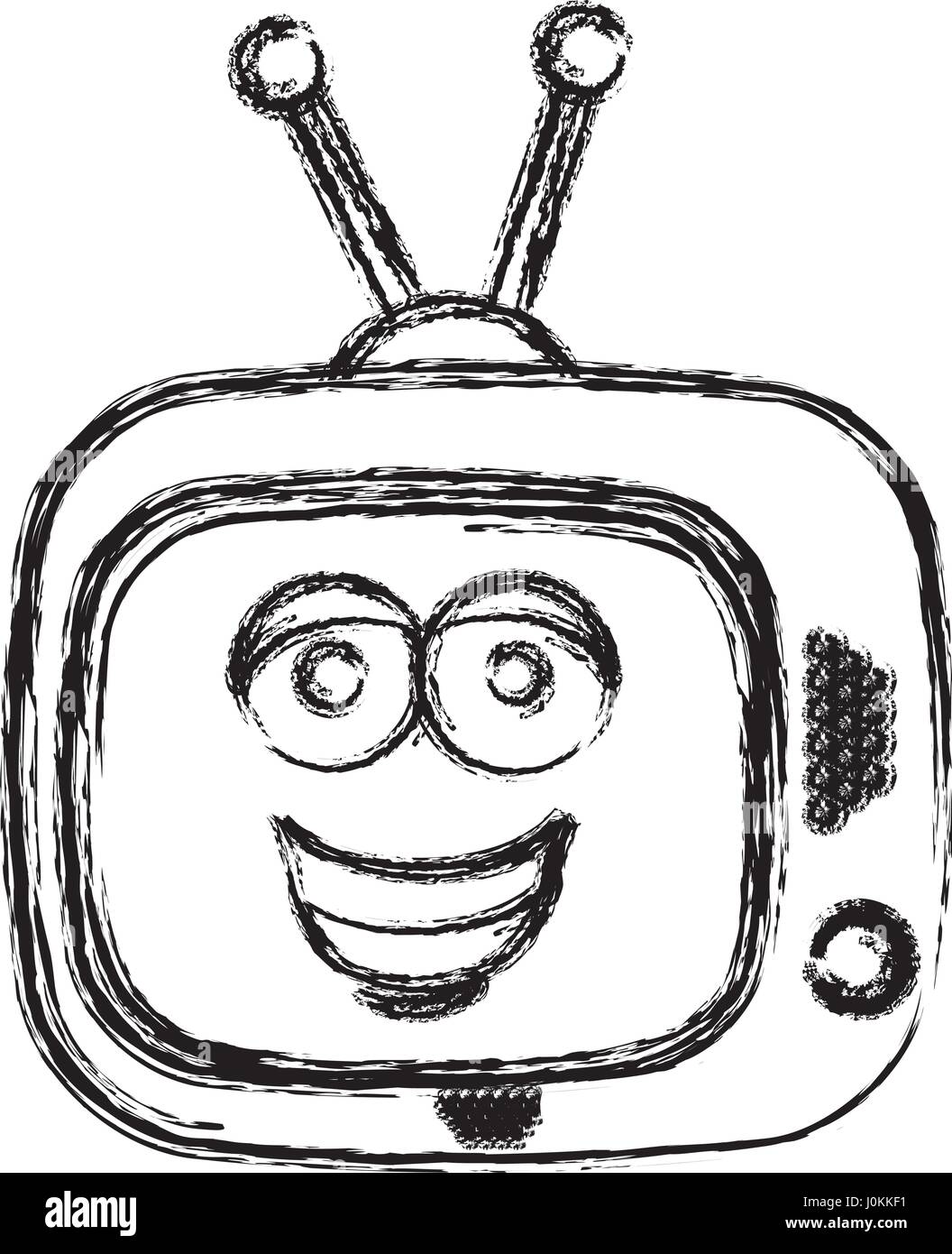 blurred silhouette of antique tv device with smile face inside Stock ...