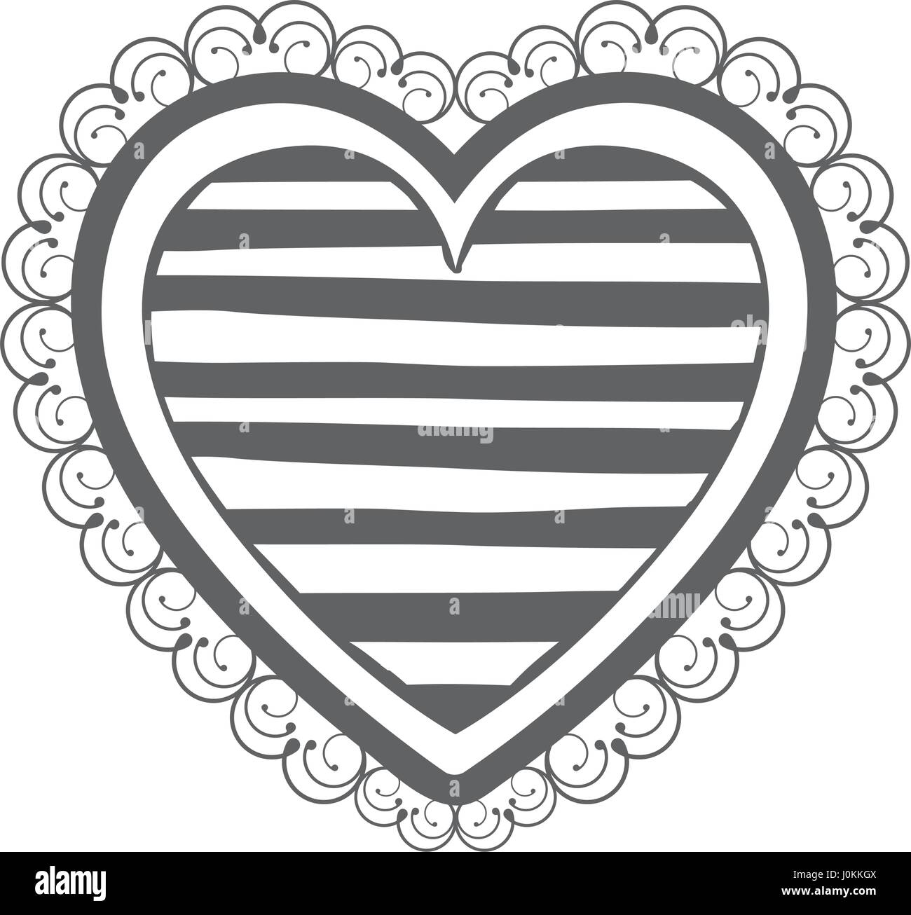 monochrome silhouette heart with decorative frame and pattern lines ...