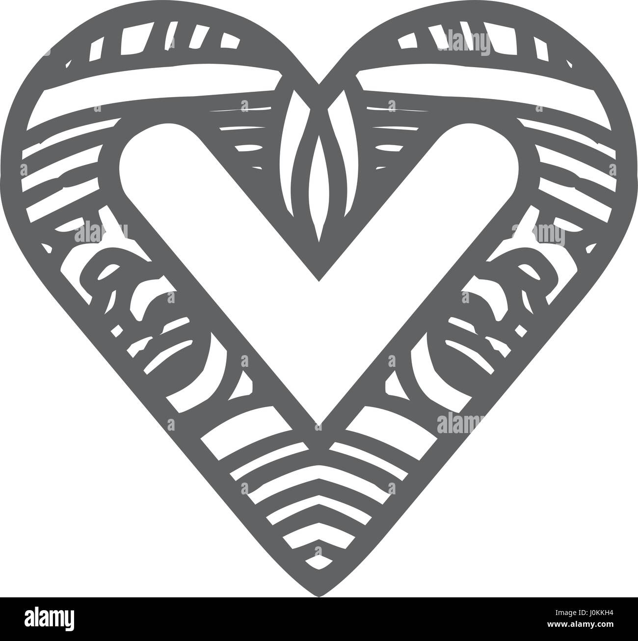 monochrome silhouette abstract heart shape with lines pattern Stock ...
