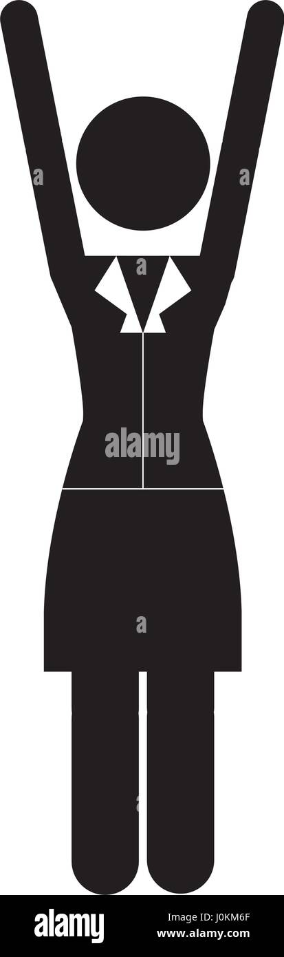 monochrome pictogram of business woman in dress with extended arms ...