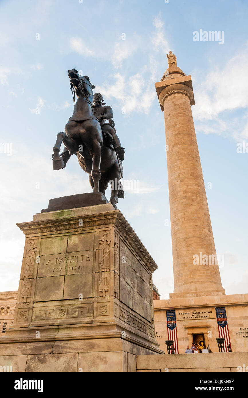 Lafayette Statue and Washington Monument, in Mt. Vernon neighborhood of ...