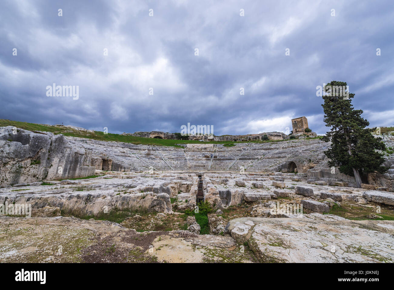 View on ancient ruins of Greek Theater from 5th century BC in Neapolis ...
