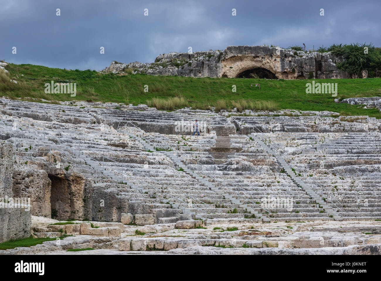 View on seating section of ancient Greek Theater from 5th century BC in ...