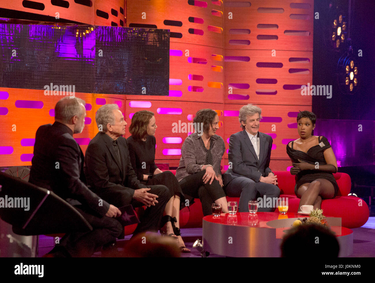 (left to right) Host Graham Norton, Warren Beatty, Keeley Hawes ...
