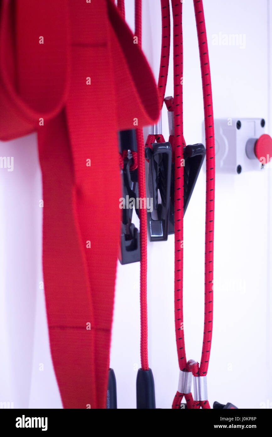 Suspension training physical therapy exercise equipment with red cord ...