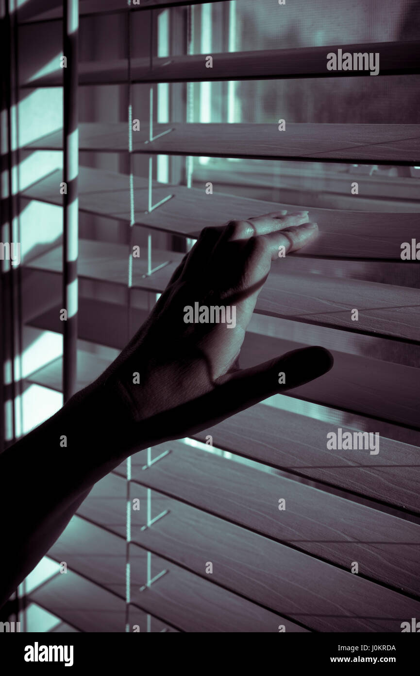 Hand opening window shutters Stock Photo - Alamy
