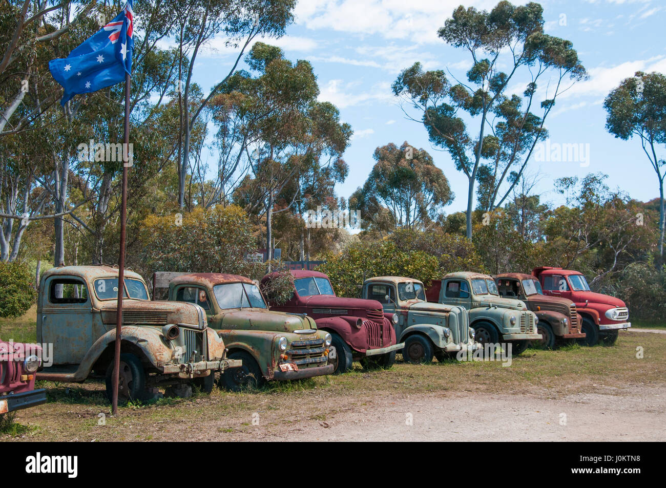 Vintage trucks outside an historic village theme park in Tailem Bend ...