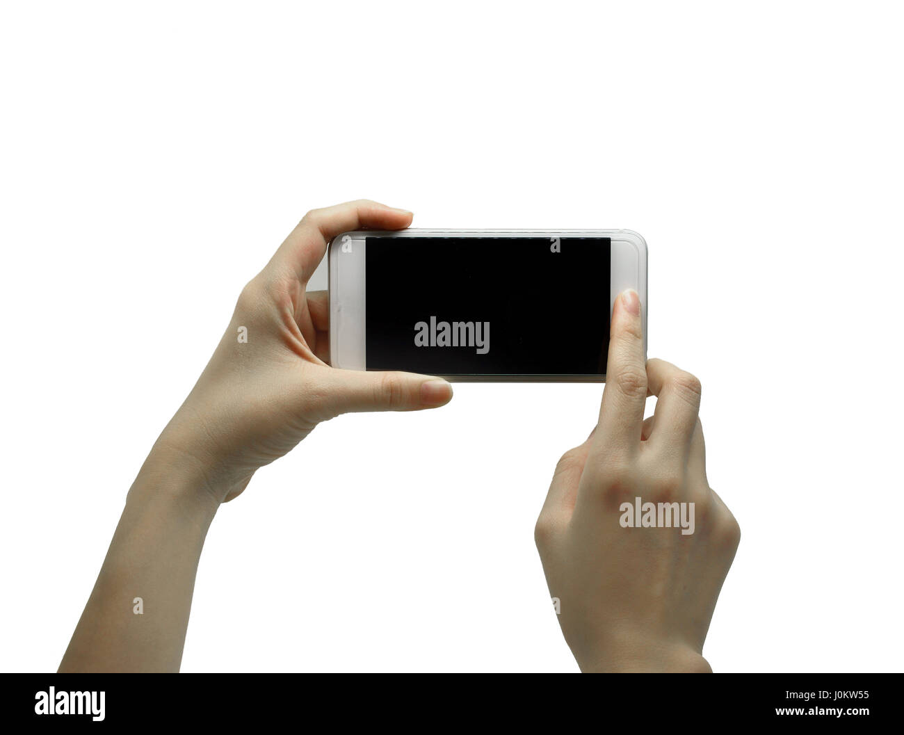 Finger touching smart phone Cut Out Stock Images & Pictures - Alamy