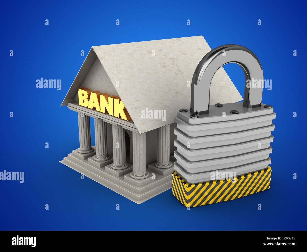 3d illustration of Bank over blue background with padlock Stock Photo ...