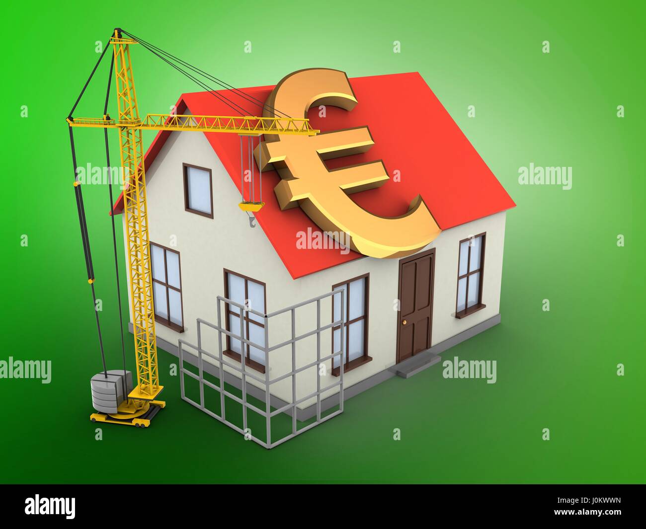 3d illustration of generic house over green background with euro sign ...