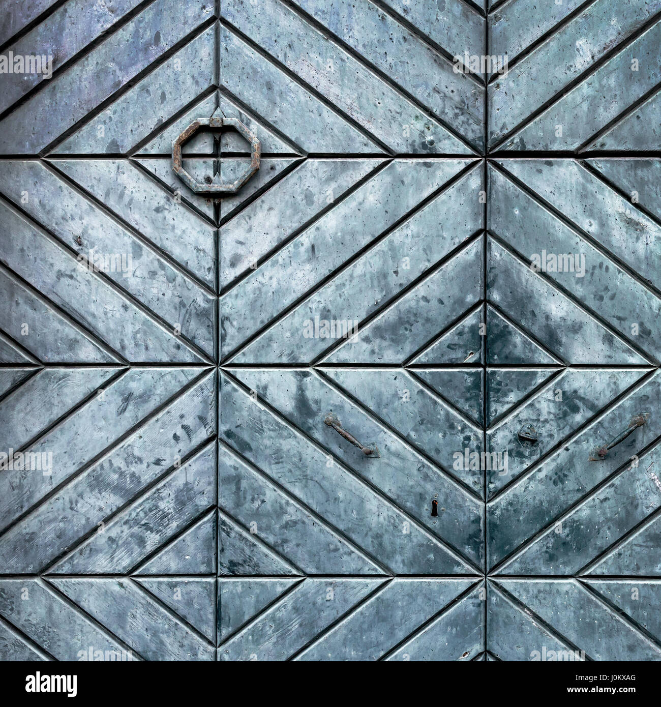 Vintage wooden door figured rhombus light green pattern. Diagonal lines ...