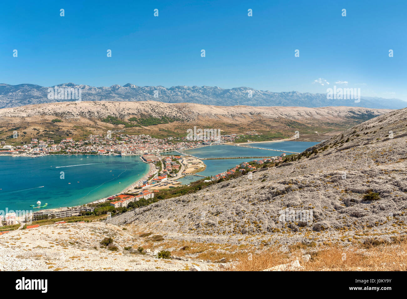 Elevated view on Pag town, Pag island, Croatia Stock Photo - Alamy