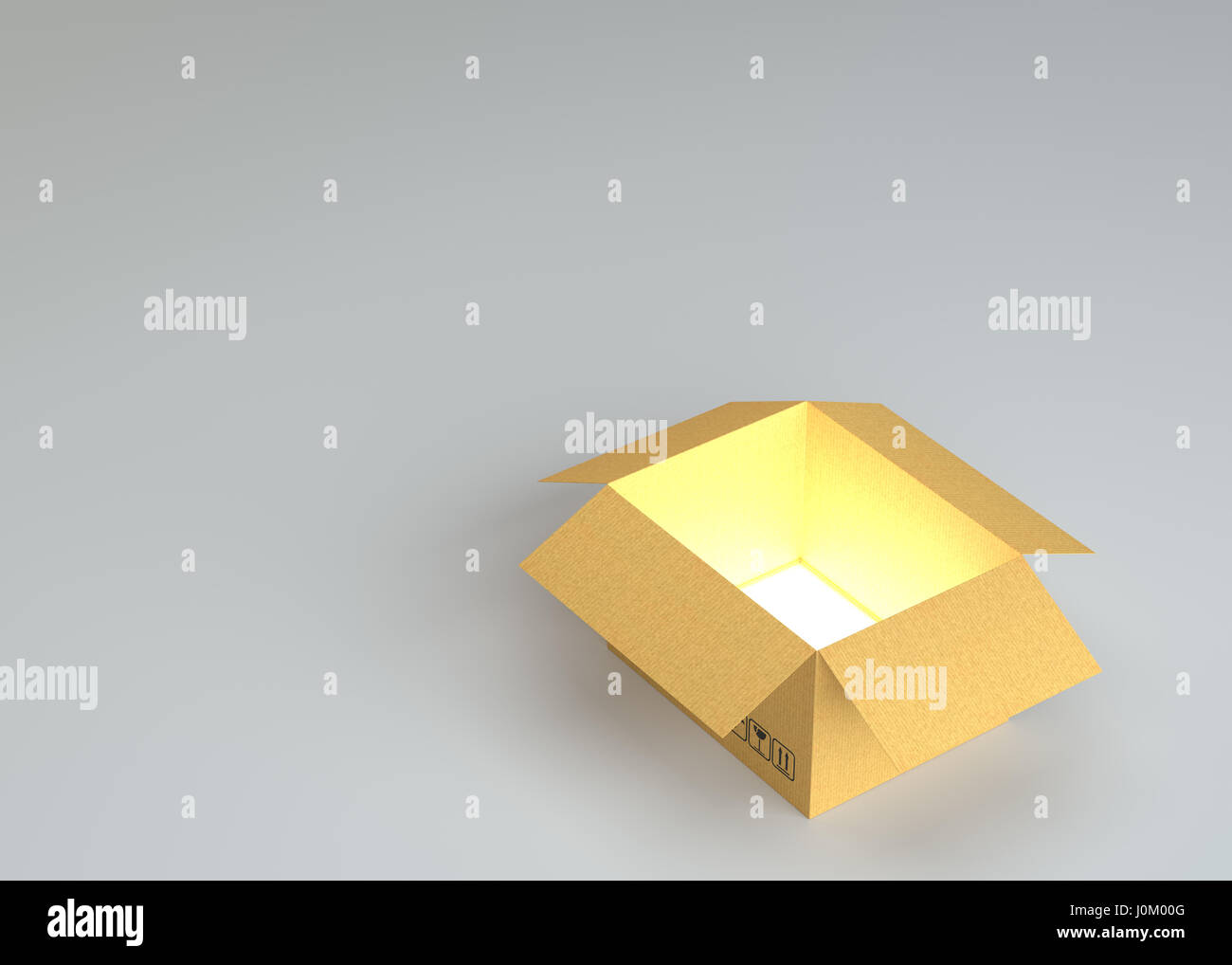 Open cardboard box with glow inside Stock Photo - Alamy