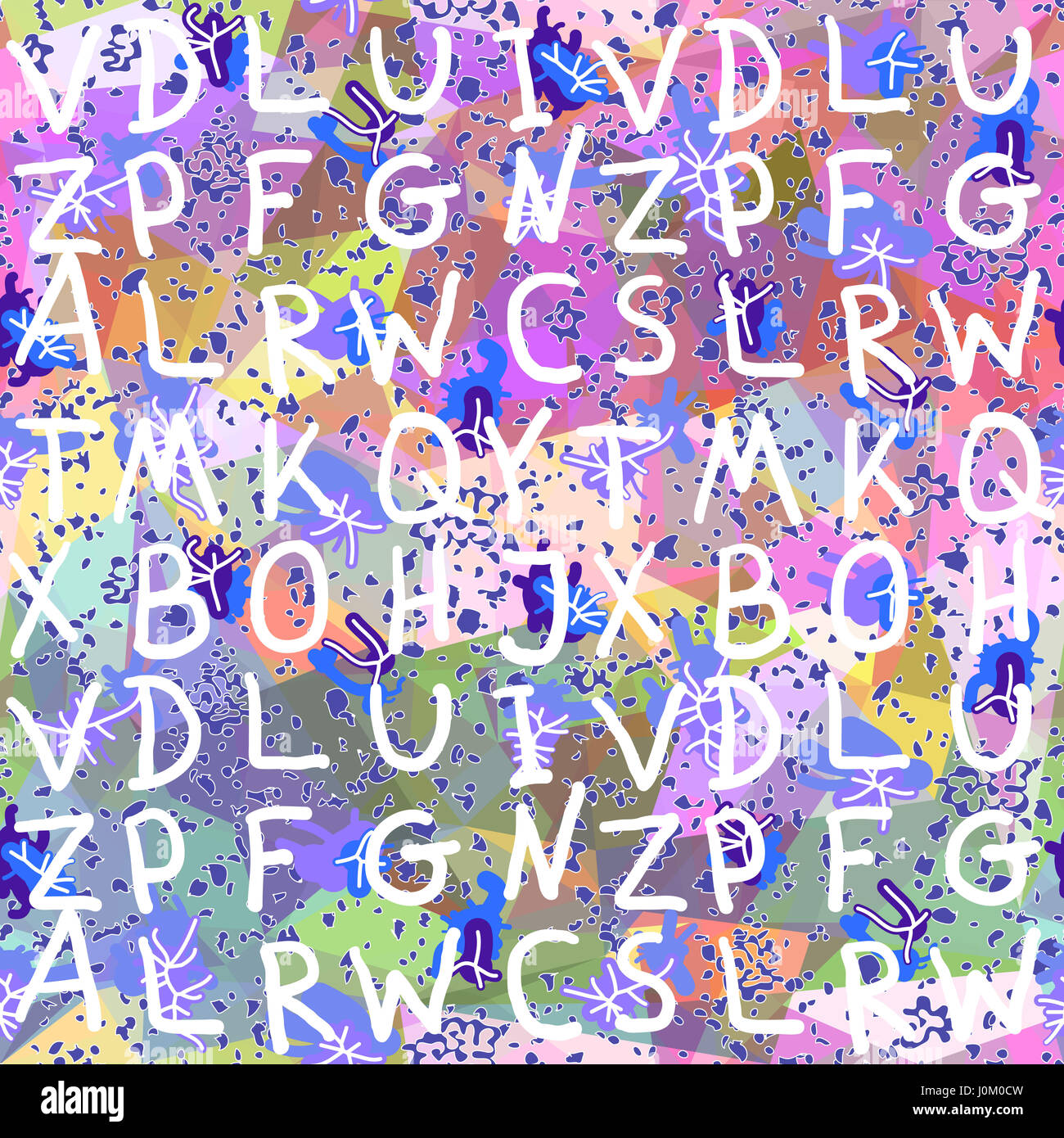 Abstract seamless pattern. Letters, grunge texture on geometric ...