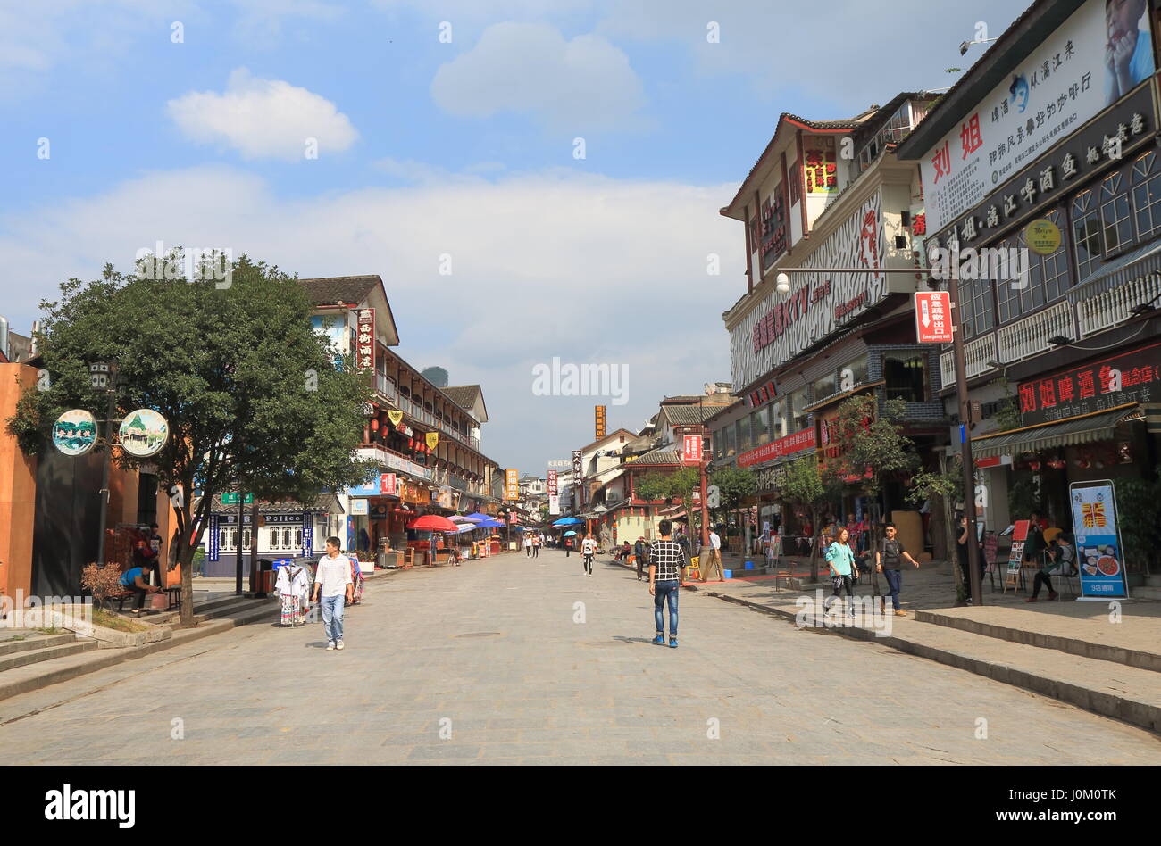 People visit West street in Yangshou China. West street is a main ...